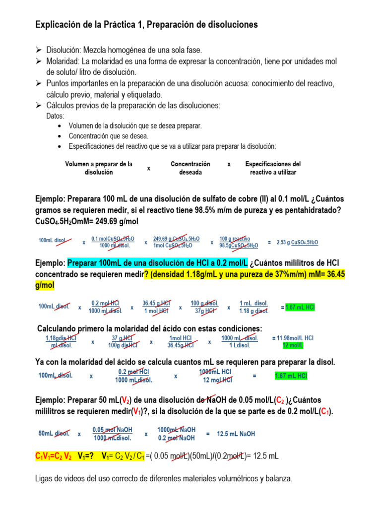 Explicación Preparación de Disoluciones - 2022-1 | PDF | Concentración | Química analítica