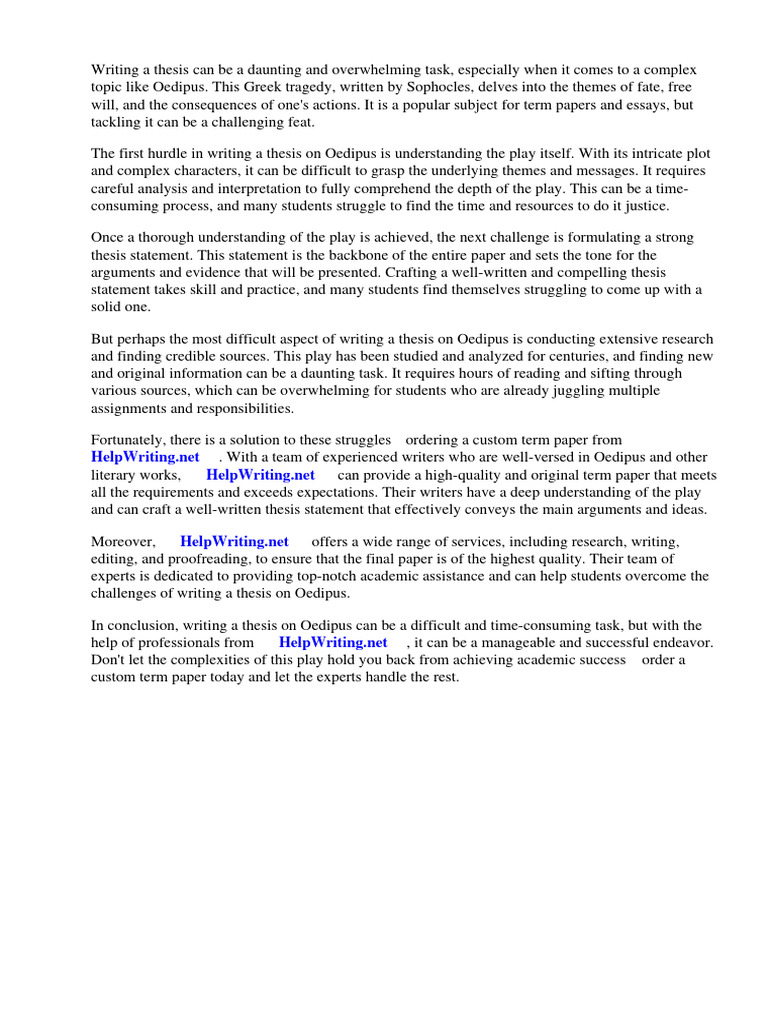 Oedipus Term Paper | PDF | Oedipus Complex | Sophocles