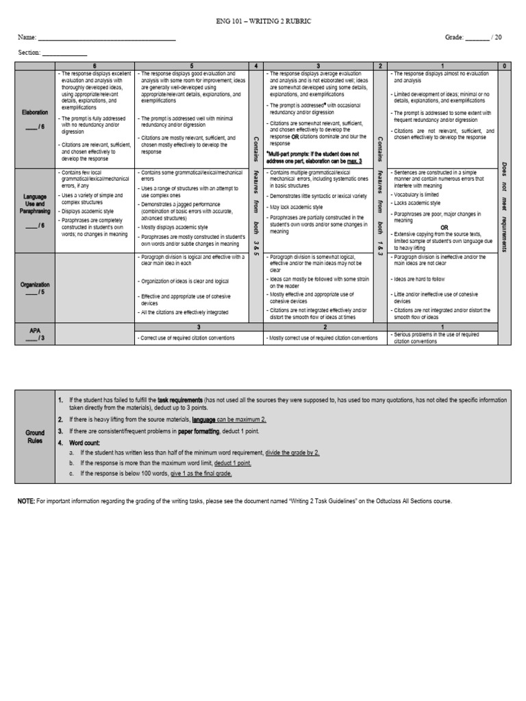 Writing 2 Rubric | PDF | Citation | Word