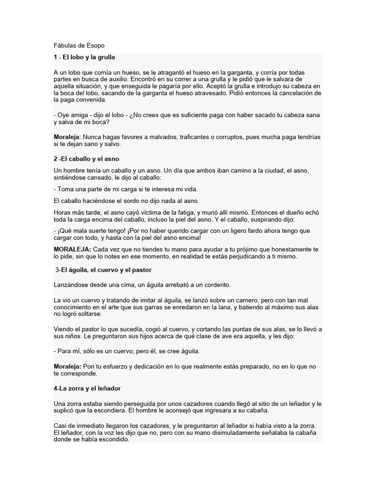 Fábulas De Esopo Pdf Aves Zoología