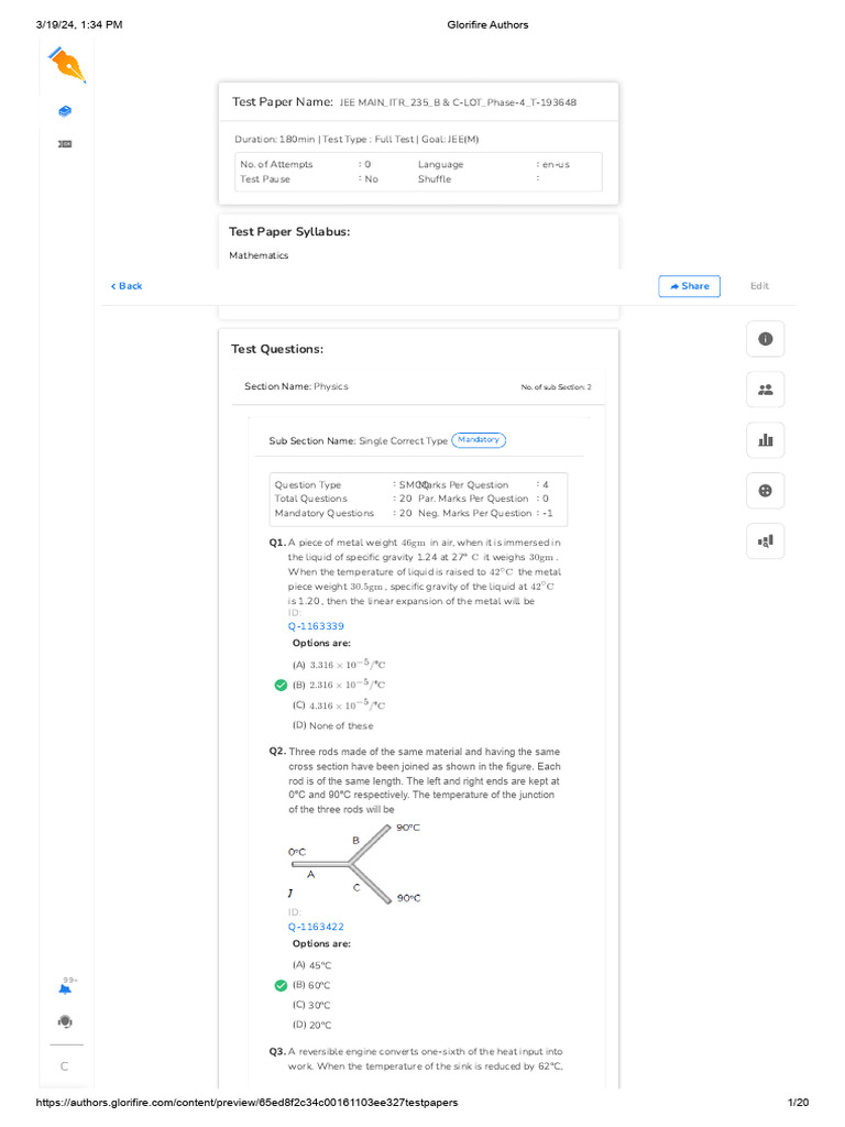 Fiitjee Phase Test 11th | PDF | Methyl Group | Gases