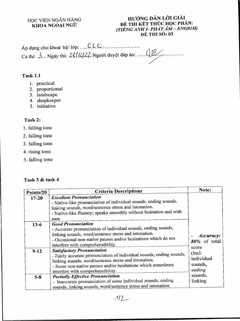 Dcc6bd10 - Phat Am ENG01H de 3 CA 3 Ngay 28.12.22 CLC | PDF | Phonetics | Psycholinguistics