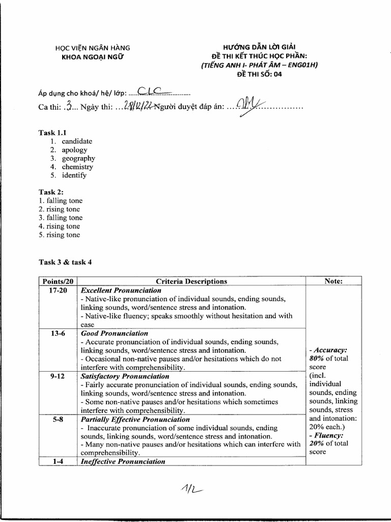 A5592bba - Phat Am ENG01H de 4 CA 3 Ngay 28.12.22 CLC | PDF | Psycholinguistics | Human ...