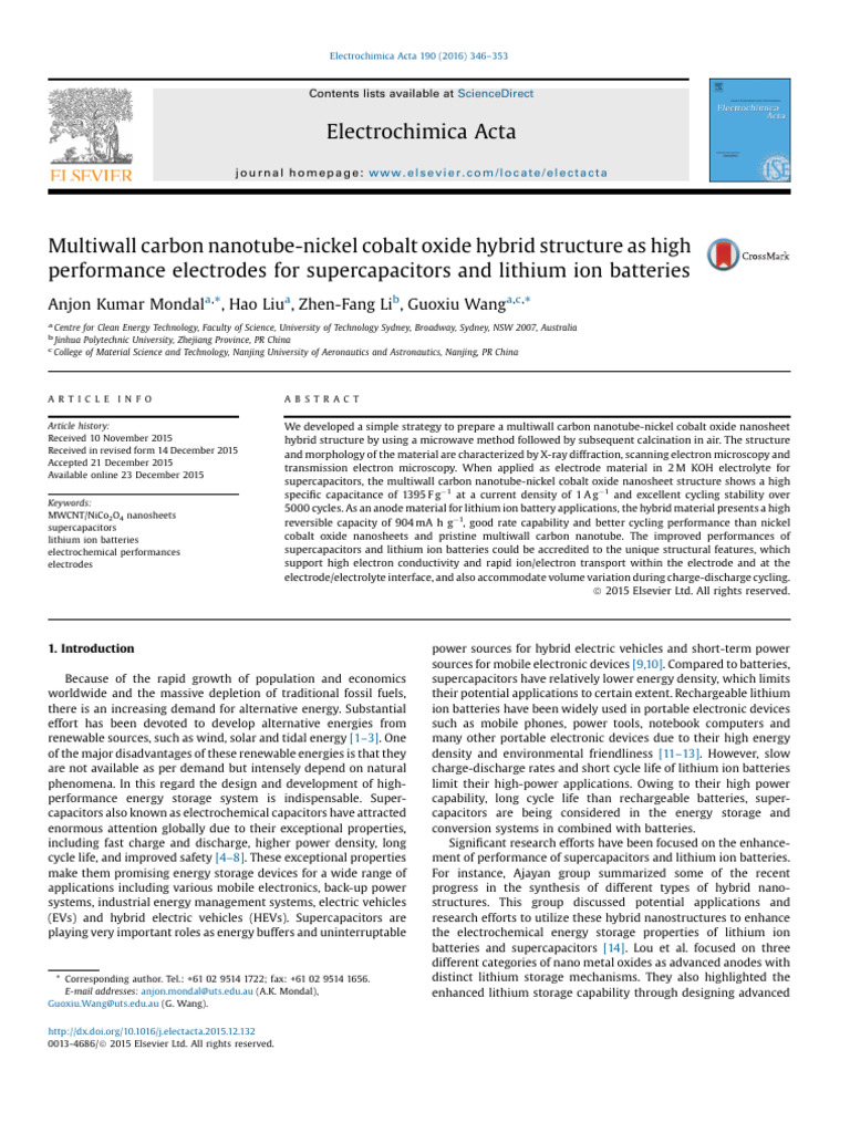 Multiwall Carbon Nanotube-Nickel Cobalt Oxide Hybrid Structure As High ...