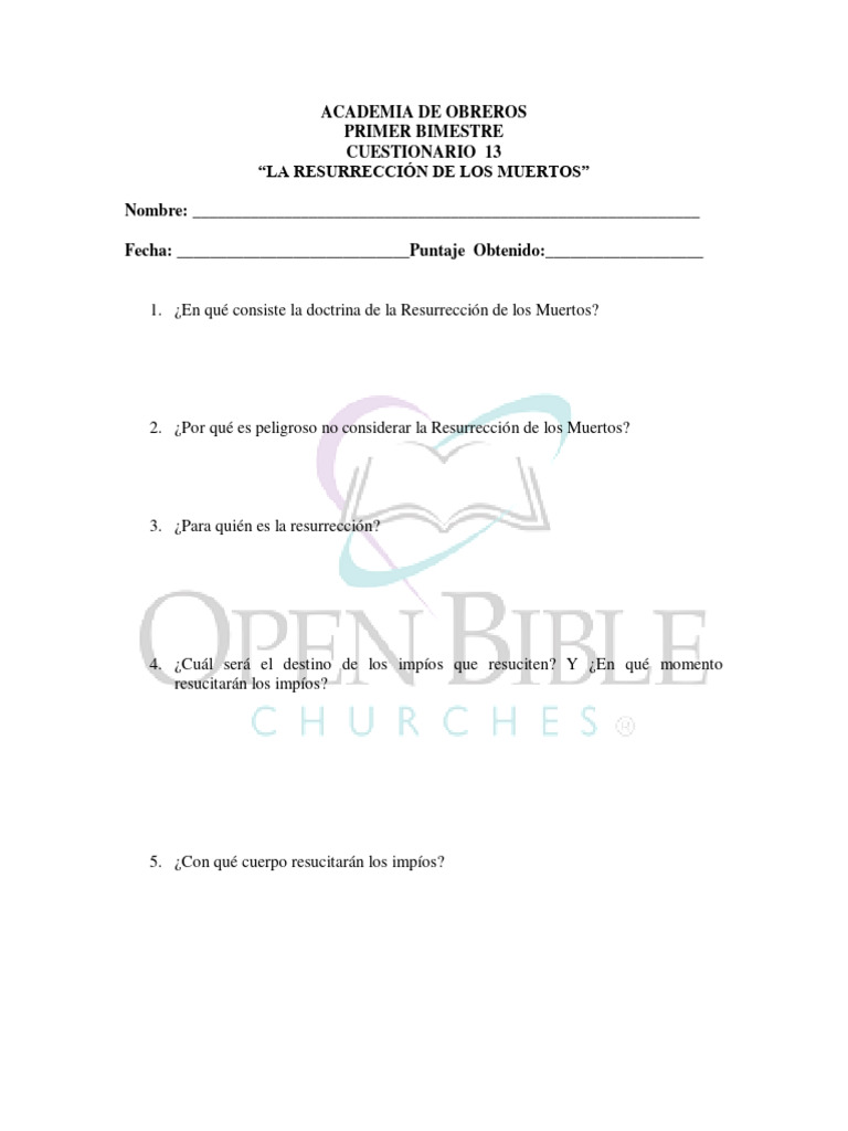 Cuestionario Resurrección de los Muertos . Juecio Eterno | PDF | Creencia religiosa y doctrina ...