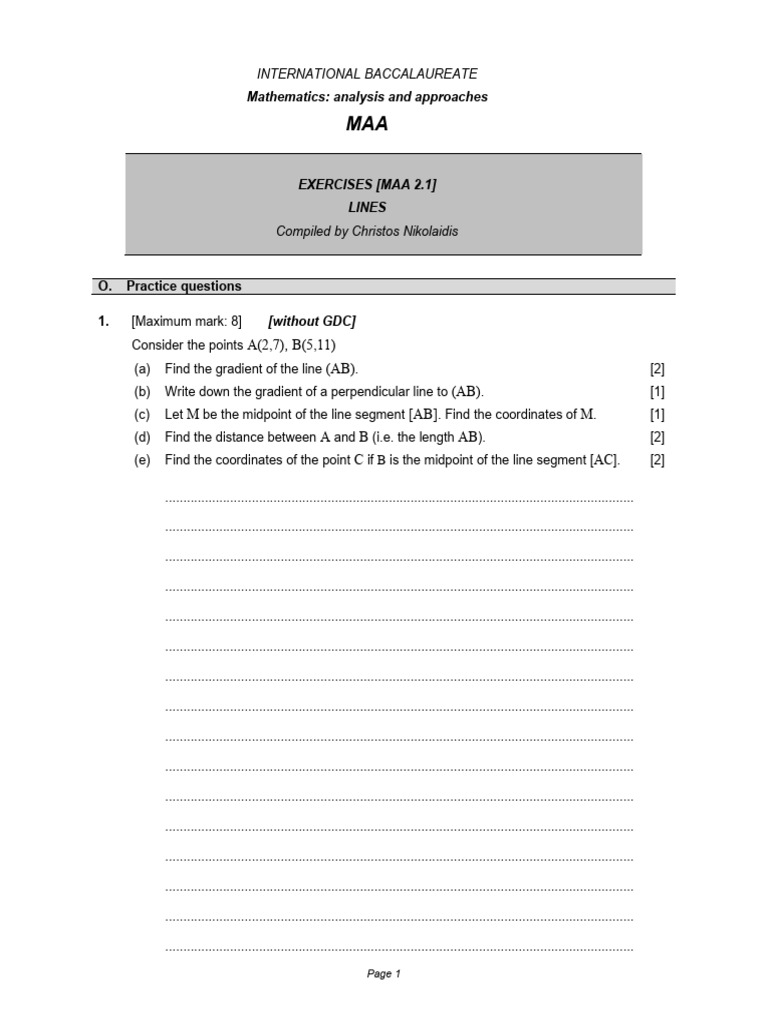 (Maa 2.1) Lines | PDF | Perpendicular | Equations