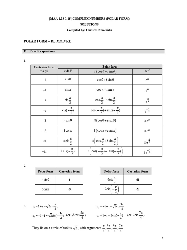 Polar Form Solutions for Complex Numbers | PDF | Complex Analysis ...