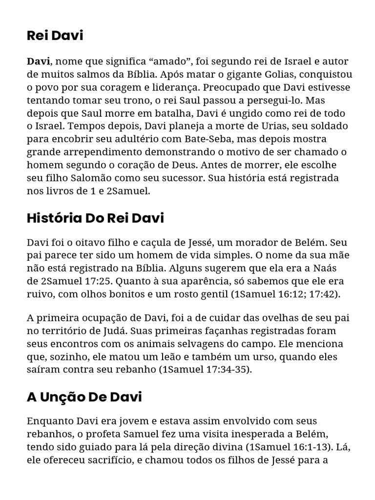 Rei Davi e Esbaal - História Cronológica (1) | PDF | Davi | Saul