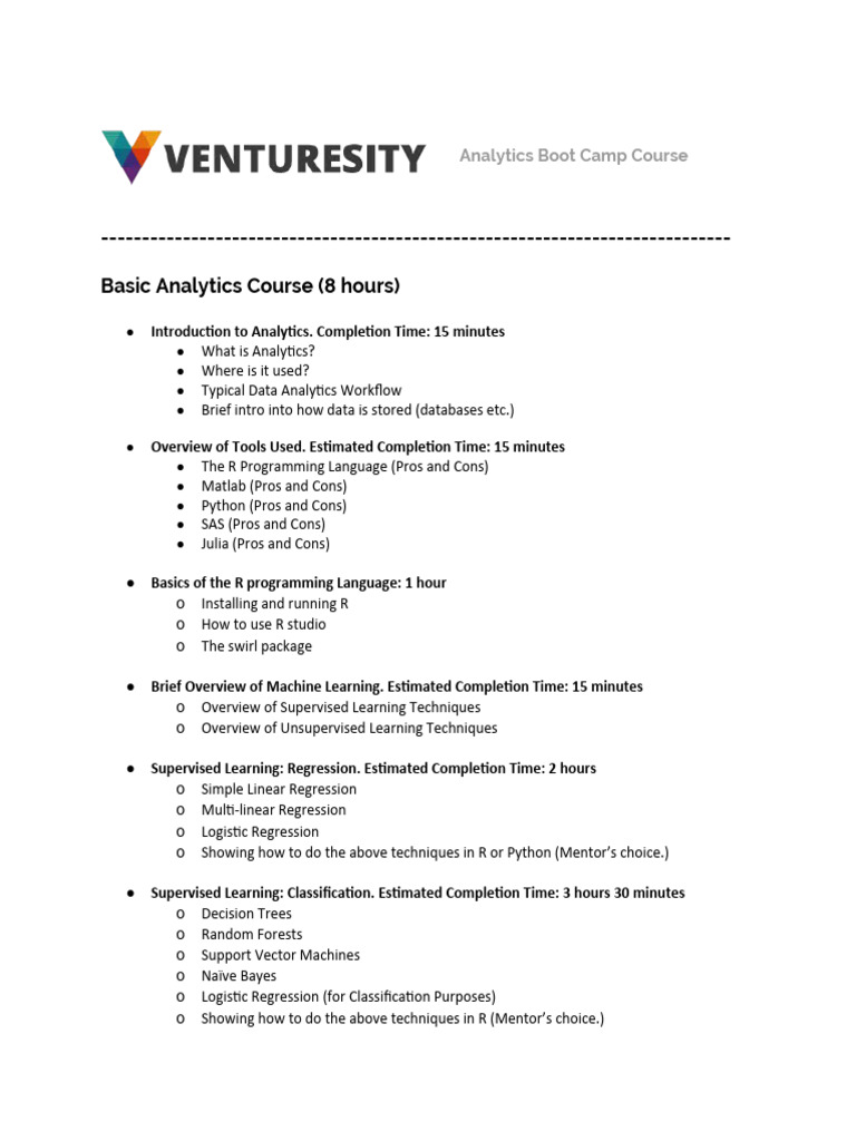 Analytics Boot Camp Course | PDF | Analytics | Linear Regression