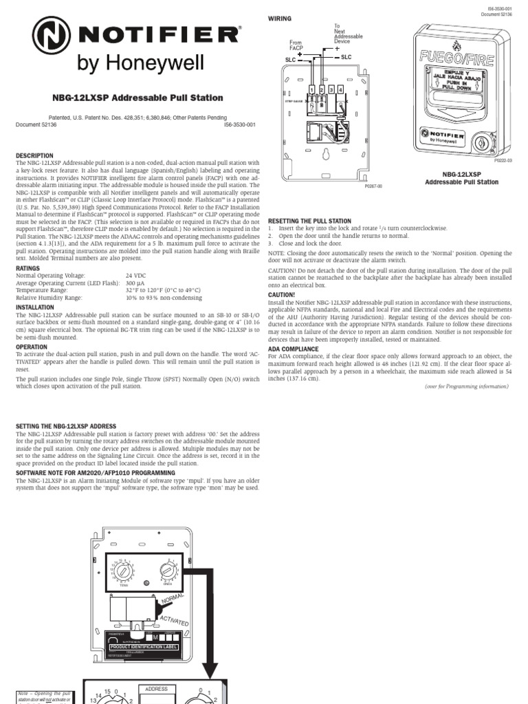 I56-3530-001 NBG-12LXSP Addressable Pull Station | PDF | Electricity ...