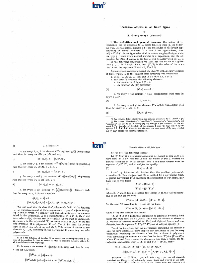 Recursive Objects in All Finite Typ | PDF