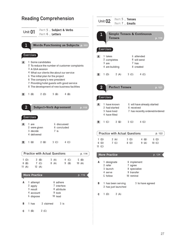 Toeic Preparation 2 - Reading - Answer Keys | PDF | Adjective | Verb