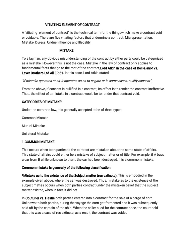 Vitiating Element of Contract by Felix | PDF