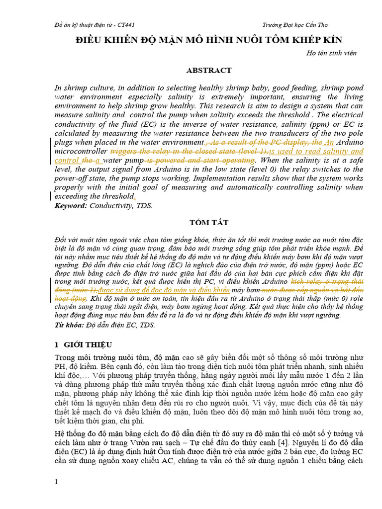 ĐIỀU KHIỂN ĐỘ MẶN MÔ HÌNH NUÔI TÔM KHÉP KÍN | PDF