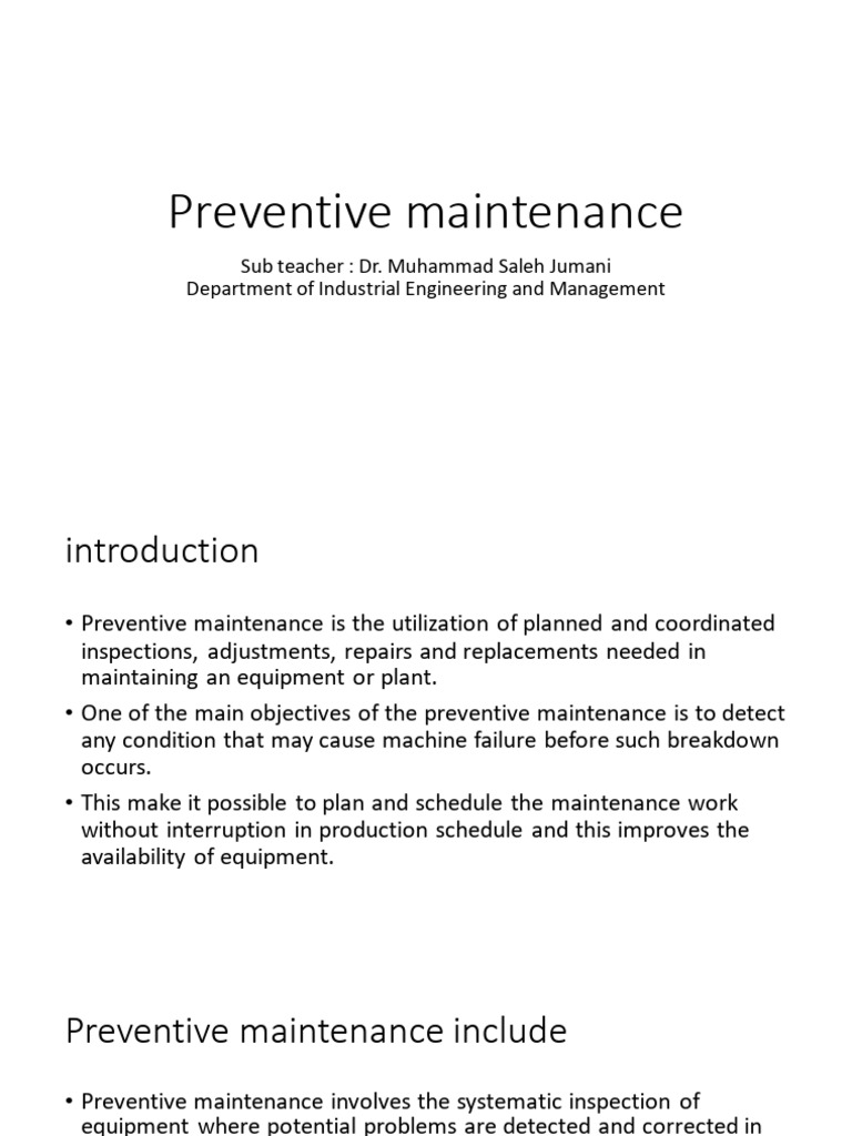 Lec 04 Preventive Maintenance | PDF