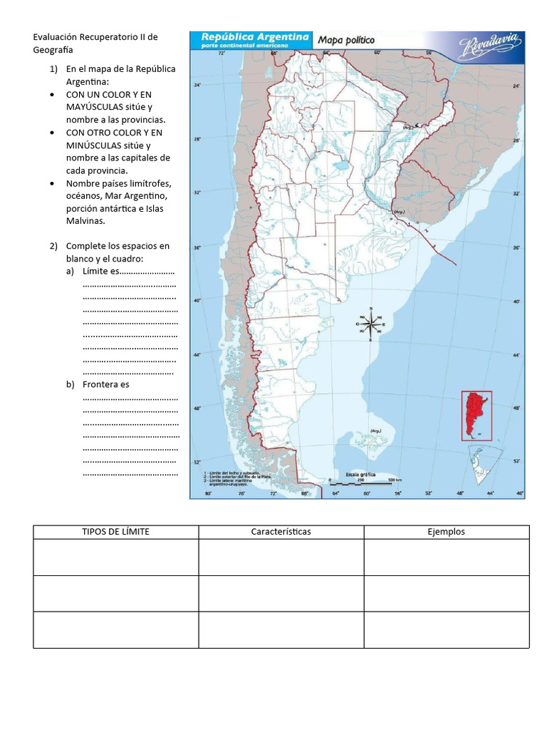Evaluación División Política y Límites de La República Argentina | PDF