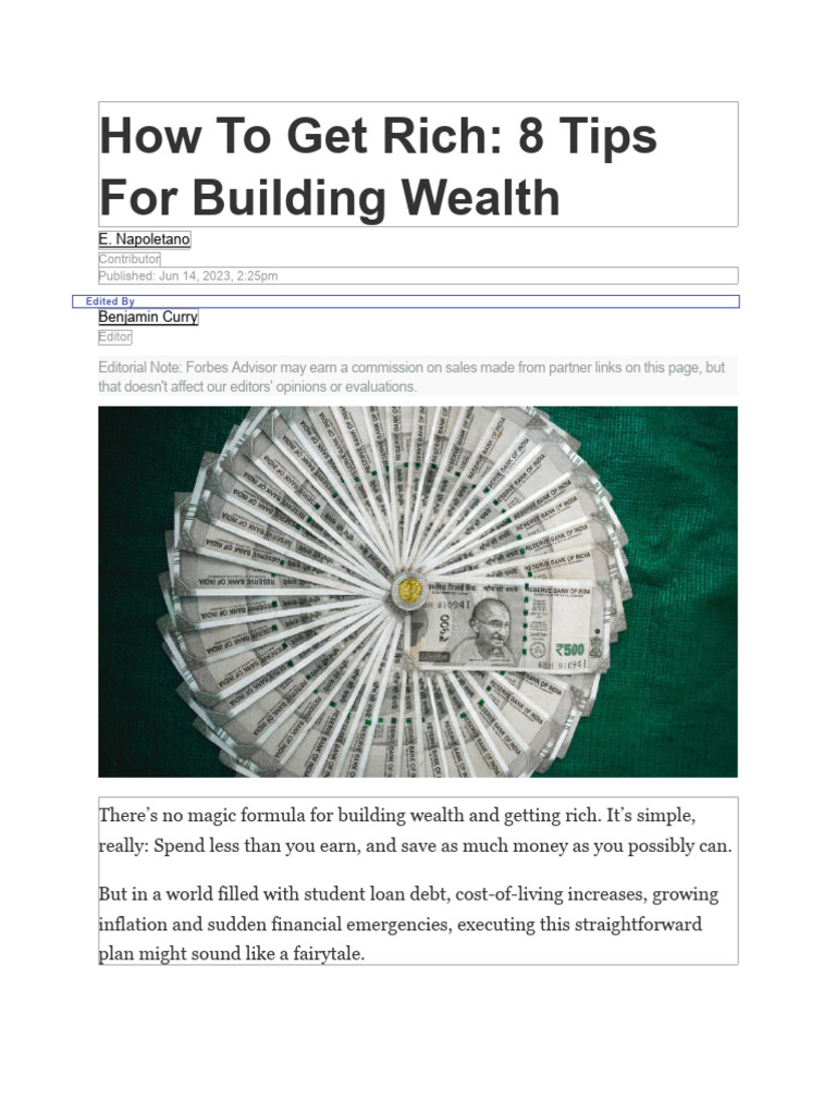 How To Get Rich: 8 Tips For Building Wealth: E. Napoletano | PDF | Cost ...