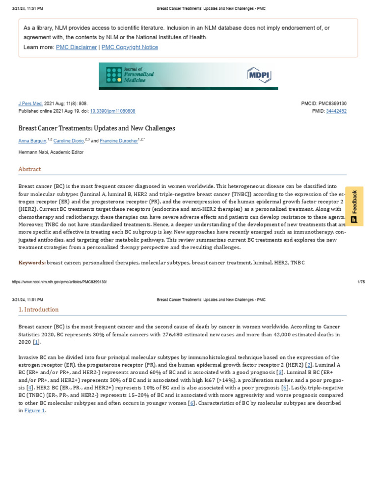 Breast Cancer Treatments - Updates and New Challenges - PMC | PDF ...