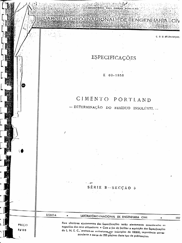 LNEC E 60 - 1958 Cimento Portland - Determinação Do Resíduo Insolúvel | PDF
