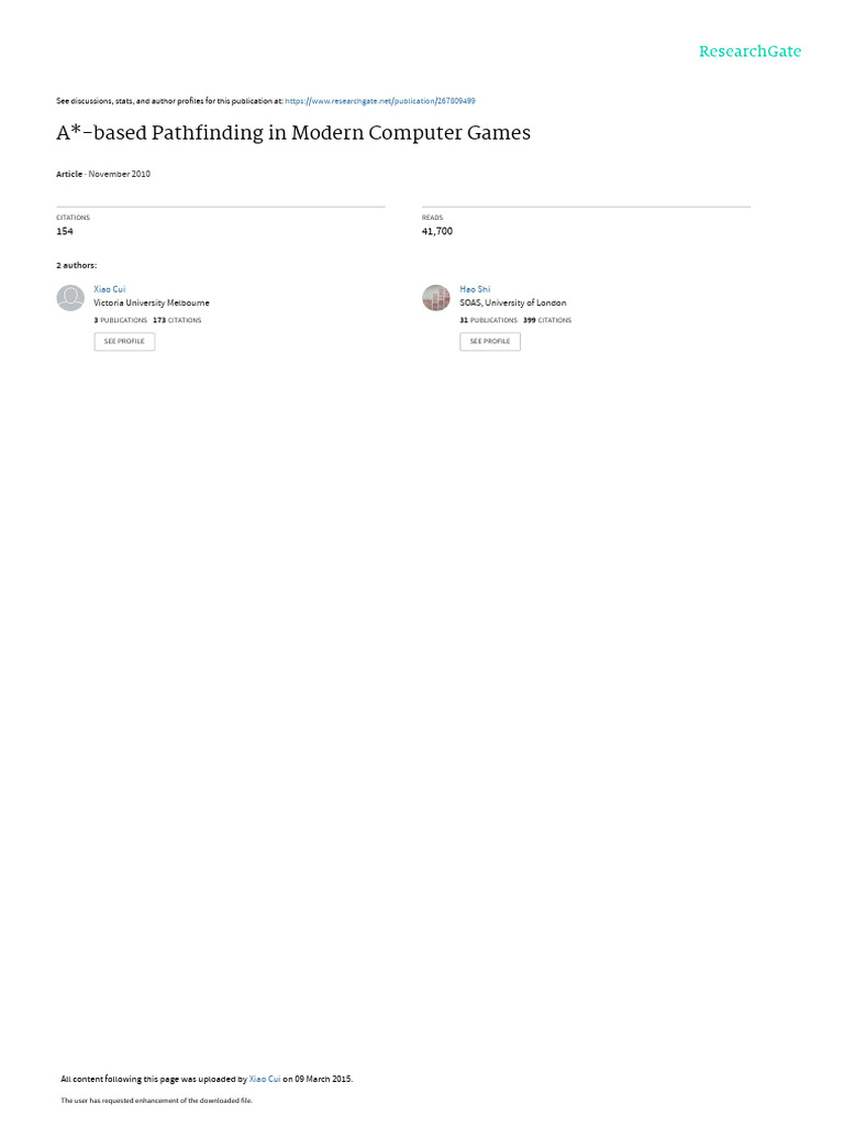 A-Based Pathfinding in Modern Computer Games | PDF | Algorithms | Computer Science