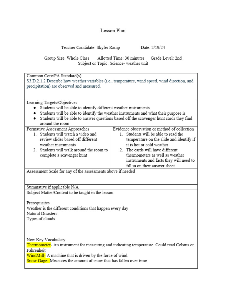 Weather Instruments and Scavenger Hunt 1 | PDF | Temperature | Thermometer