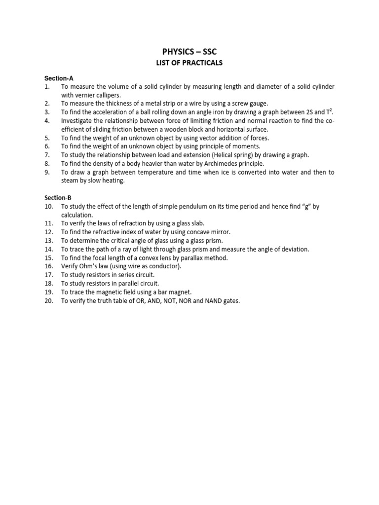 List of Practicals of PHYSICS SSC | PDF | Science & Mathematics