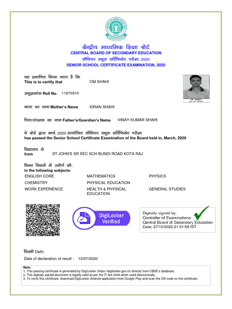 12th CERTIFICATE | PDF