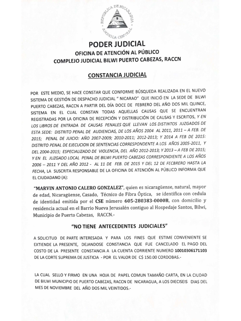 Constancia Judicial MCalero | PDF