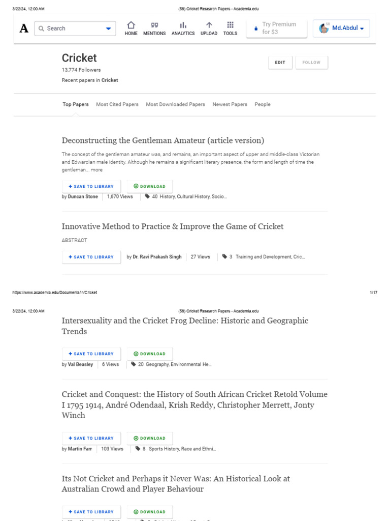 Cricket Research Papers - Academia - Edu | PDF | Cricket | Databases
