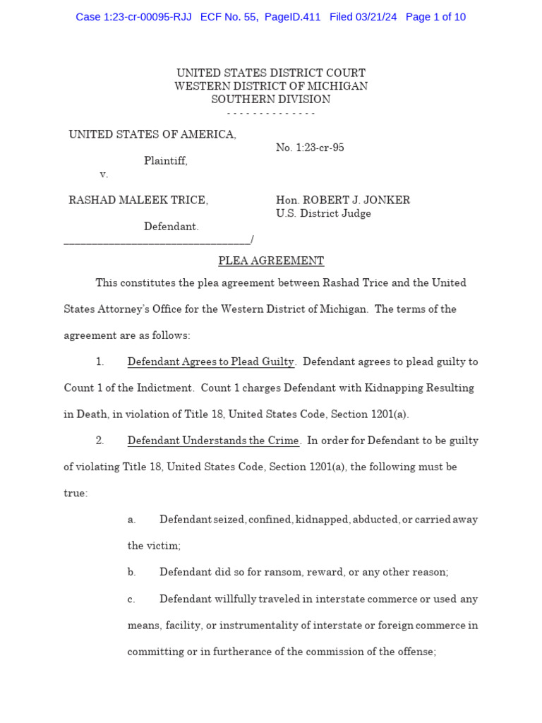 Rashad Trice Plea Agreement Document | Download Free PDF | United ...