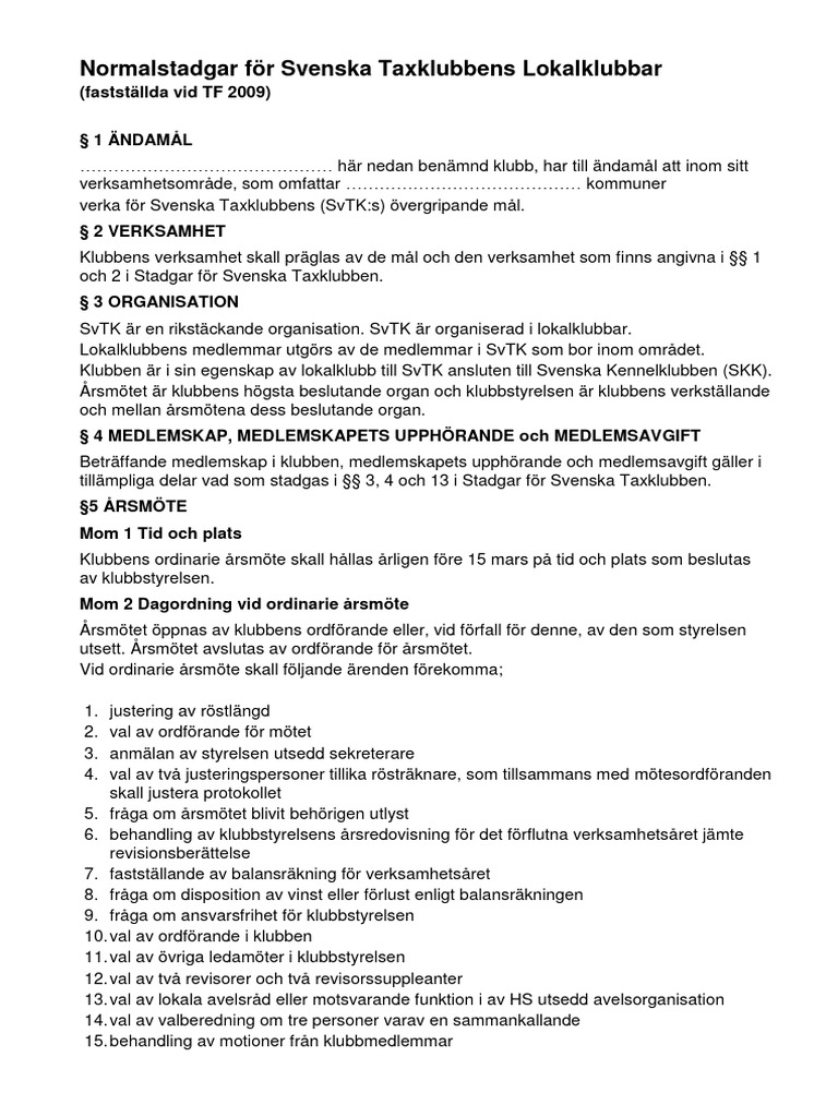 Stadgar Lokalklubbar SVTK | PDF