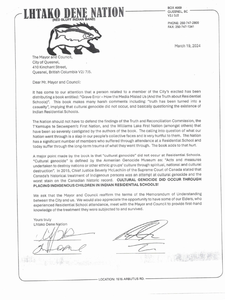 Lhtako Dene Nation Letter March 19 2024 0001 | PDF