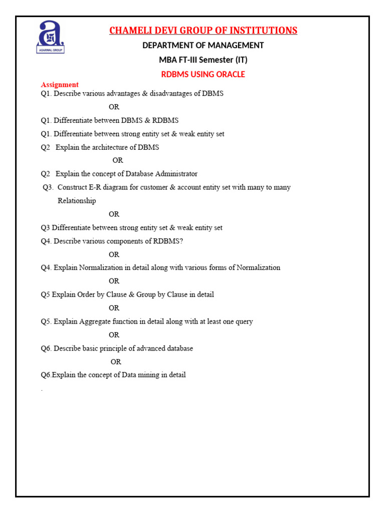 Assignment Rdbms Using Oracle For Mbaftiii Sem (It) - 1710302851 | PDF | Technology ...