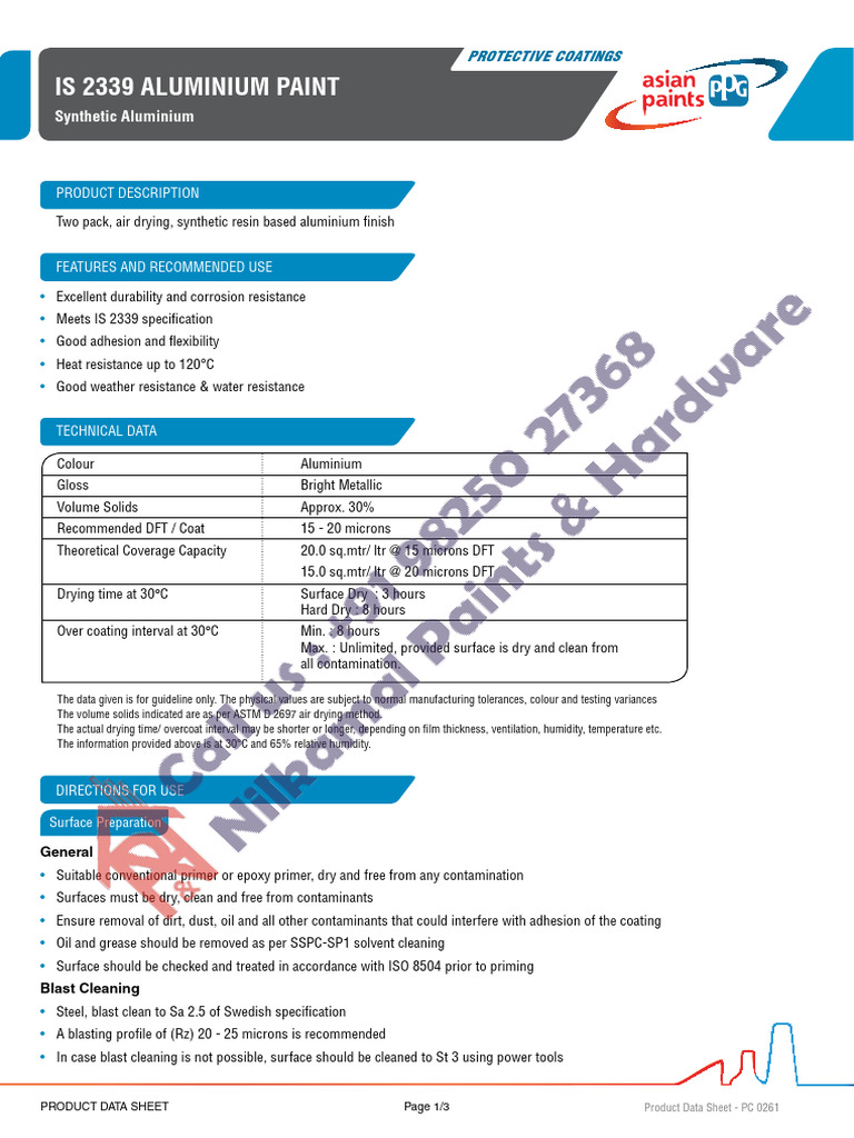 PC 0261 Is 2339 Aluminium Paint | PDF | Paint | Coating
