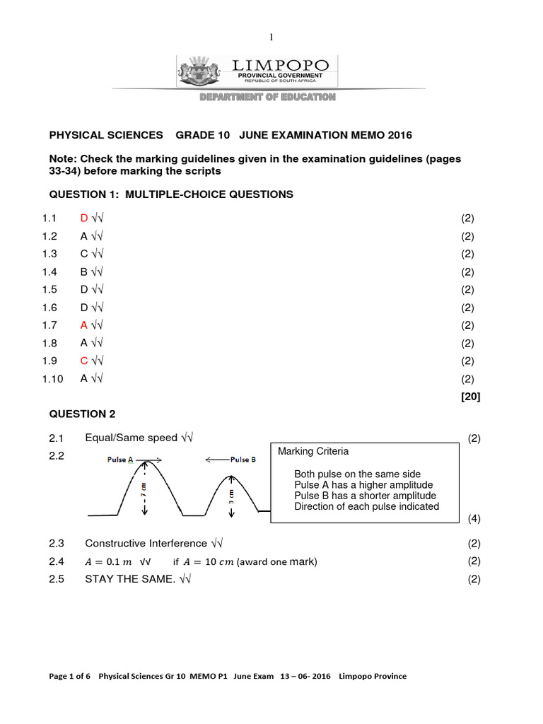 Grade 10 Phys Memop1 2016 Mid Year Prov 1 | PDF | Voltage | Electrodynamics