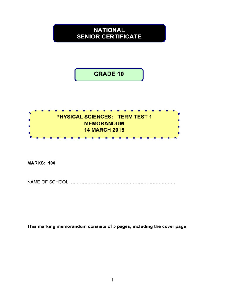 Grade 10 Physics Test Memo | PDF | Waves | Physical Sciences