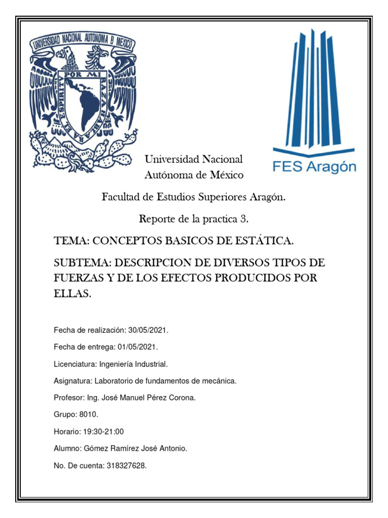 Correcci-N Practica 3 Fundamentos de Mec-Nica G-Mez J-Se | PDF | Mecánica | Fuerza