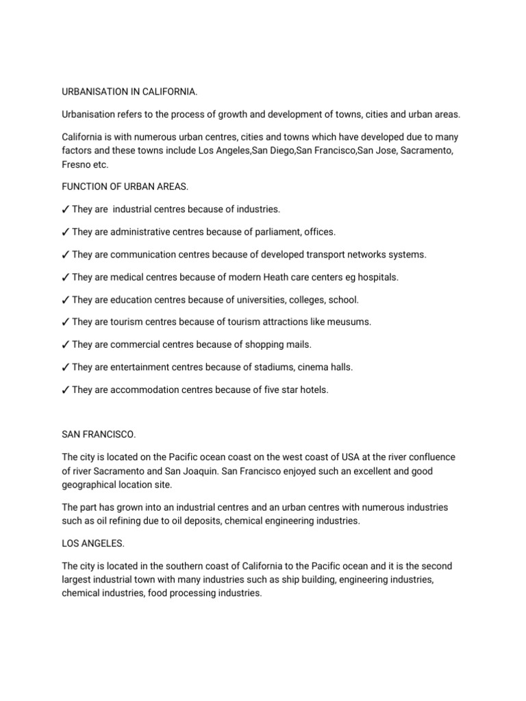05 - S.2 Geography URBANISATION in California | PDF