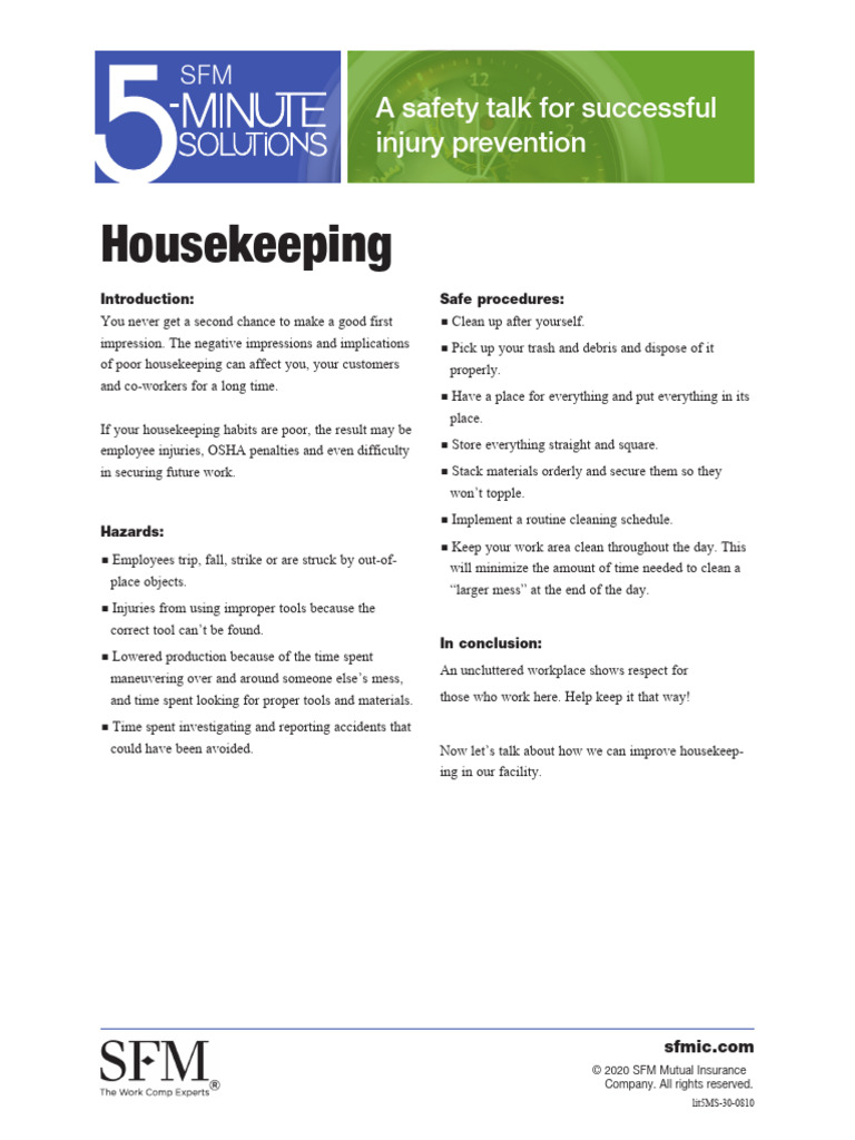 Housekeeping General lit5MS 30 1219 | PDF | Housekeeping | Safety