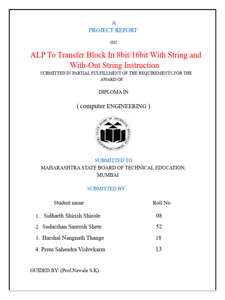ALP To Transfer Block in 8bit/16bit With String and With-Out String Instruction | PDF | Computer ...