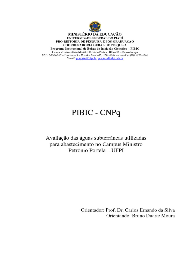 PIBIC - Avaliação das águas subterrâneas utilizadas para abastecimento ...
