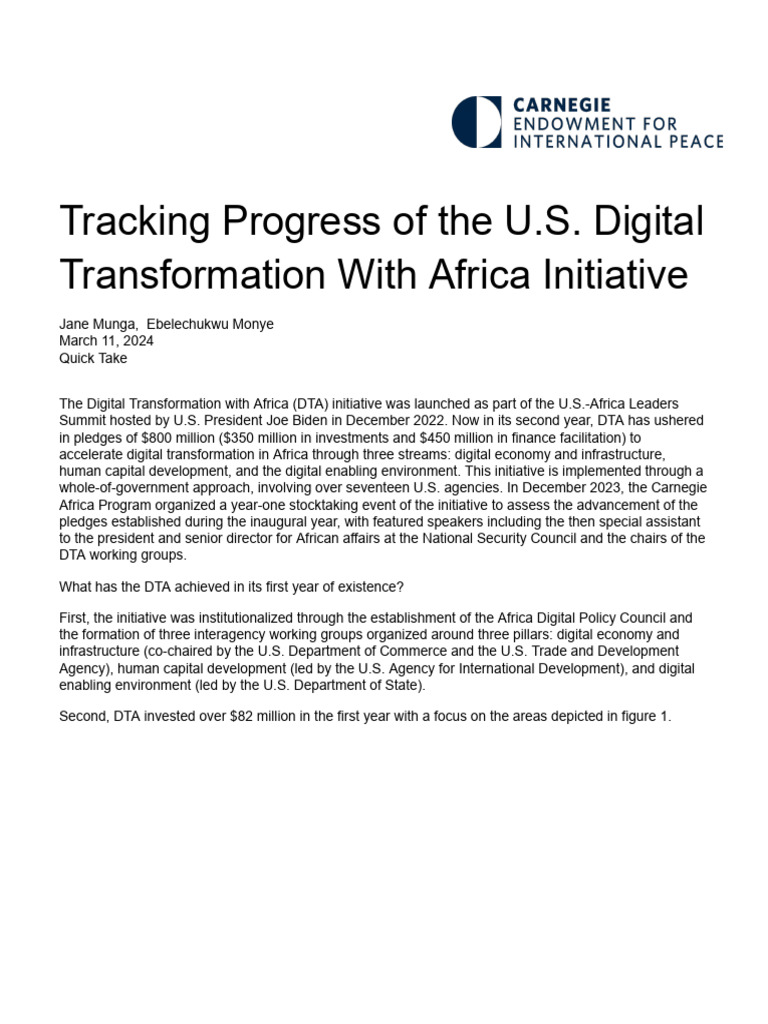 Tracking Progress of The U.S. Digital Transformation With Africa Initiative - Carnegie Endowment ...