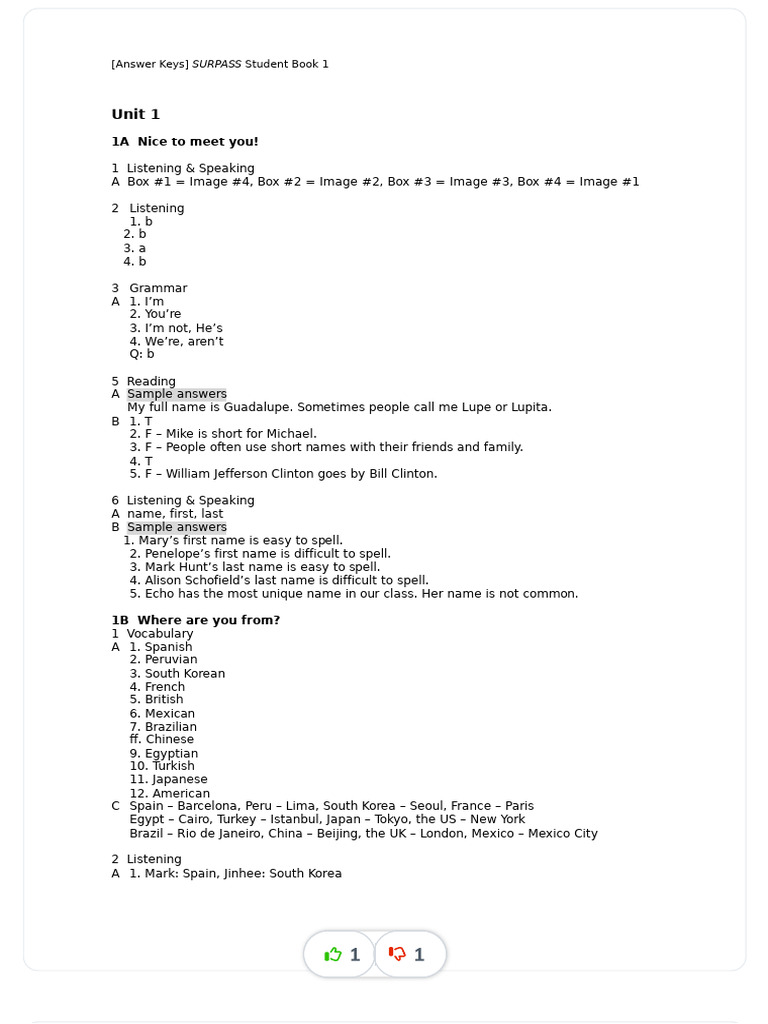 surpass-1-student-book-answer-key-respuestas_compress (1) | PDF | Lunch ... surpass-1-student-book-answer-key-respuestas_compress (1) | PDF | Lunch ...