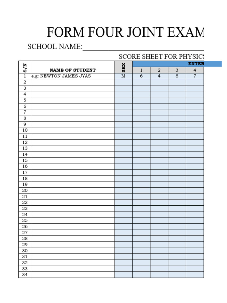 Physics Exam Score Sheet 2024 | PDF