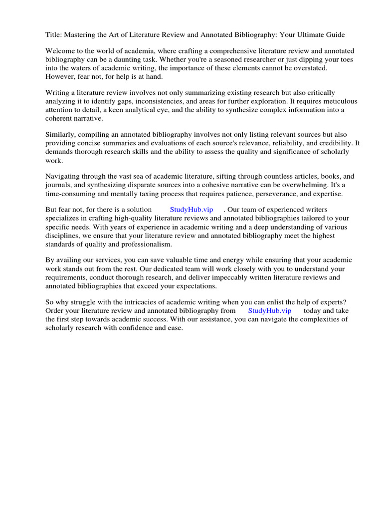 Sample Literature Review and Annotated Bibliography | PDF ...