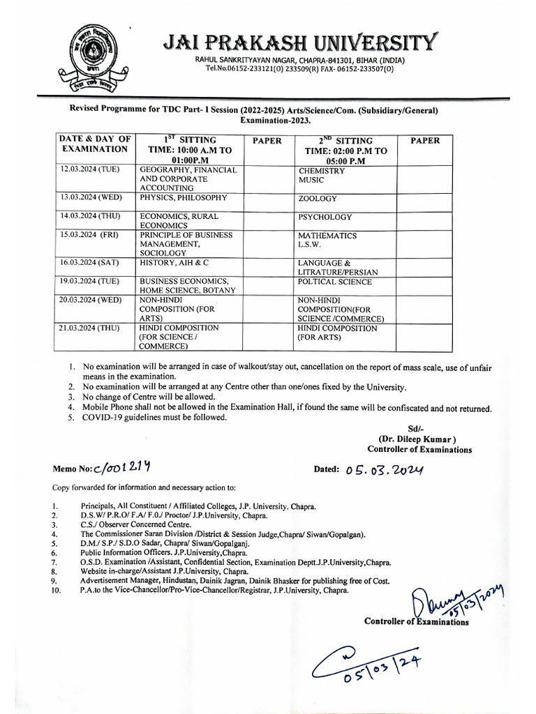 Revised Programme TDC - 1 Exam-2023 | PDF