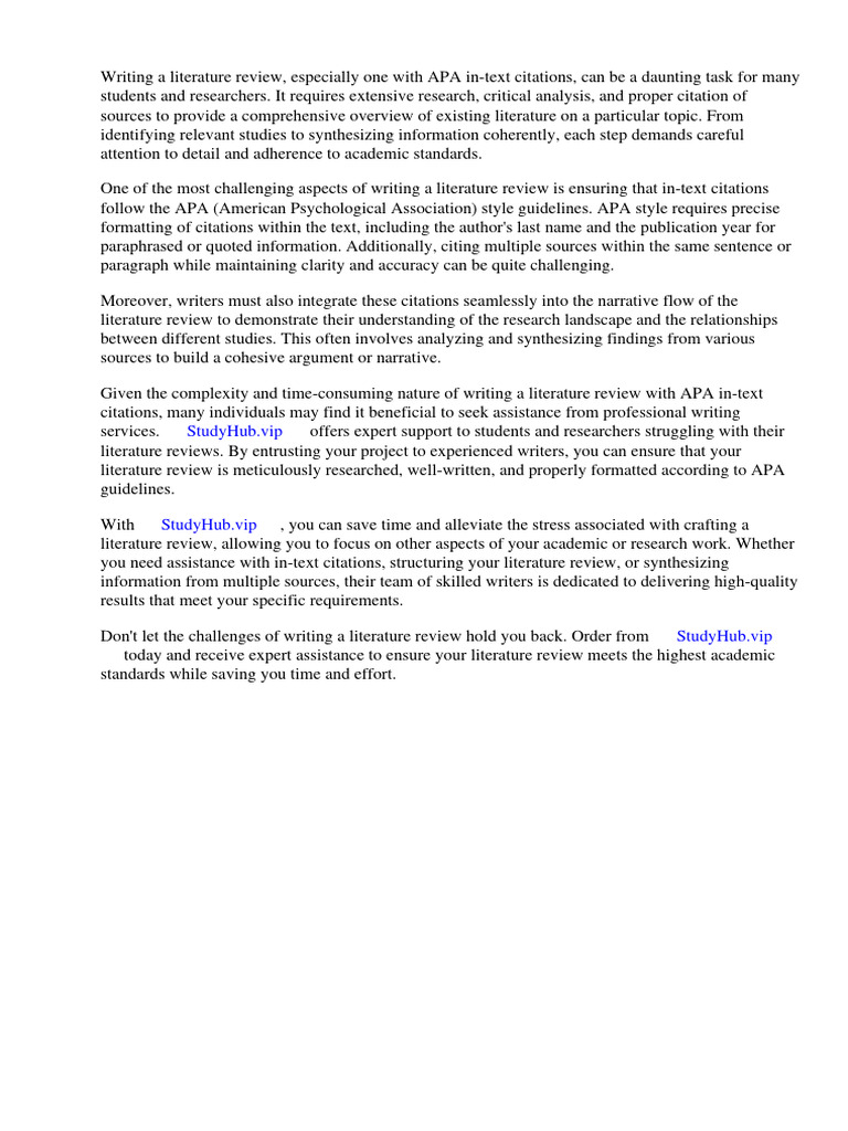 In Text Citation Apa Literature Review | PDF | Citation | Apa Style