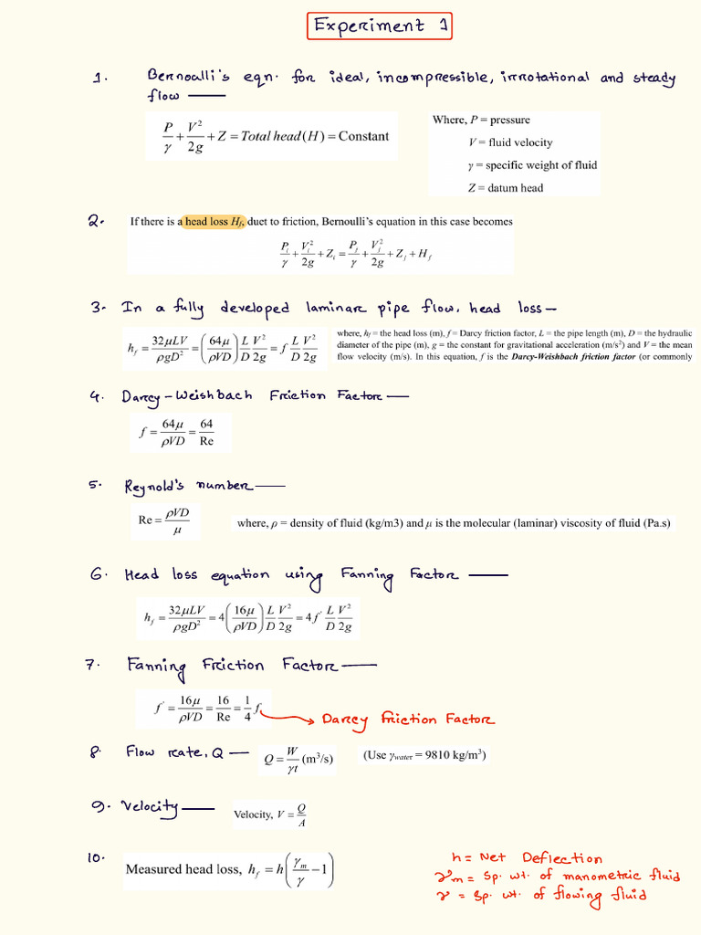 Fluid Lab Formulas | PDF