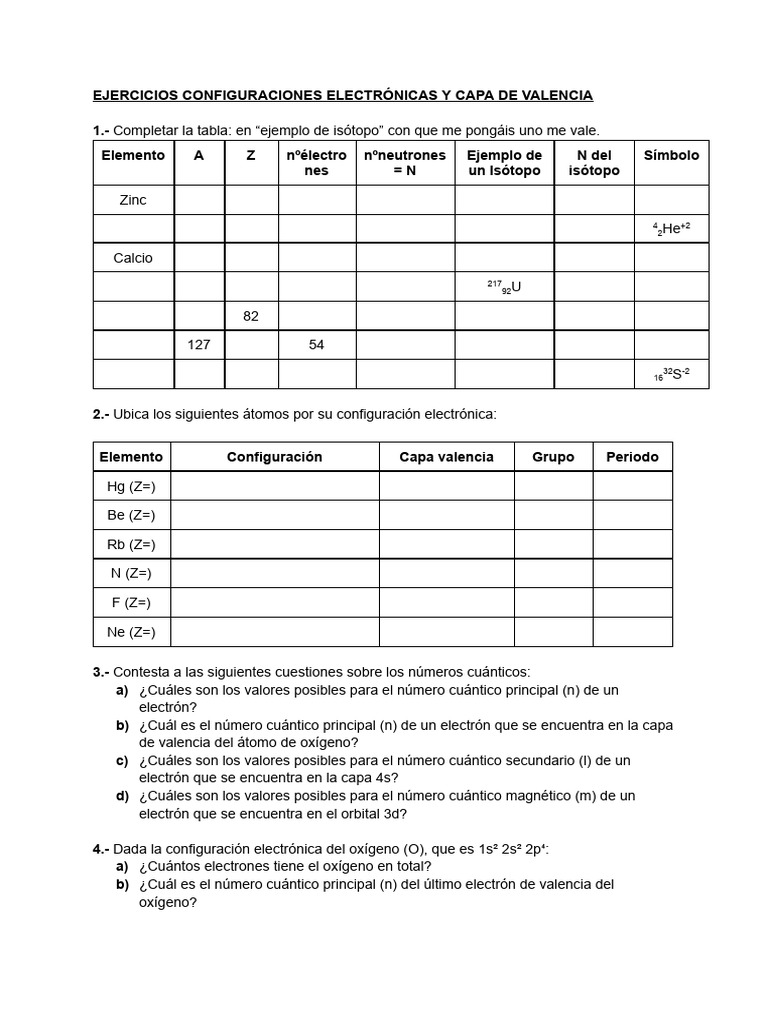 Ejercicios Capa de Valencia | PDF | Configuración electronica ...