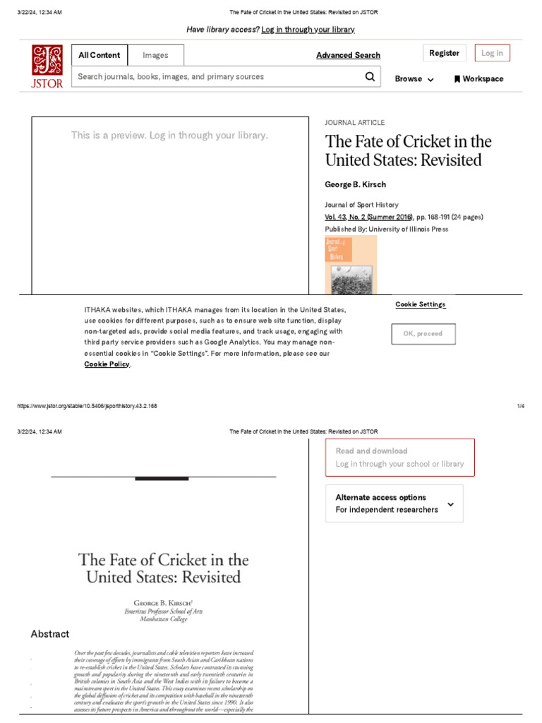 The Fate of Cricket in The United States - Revisited On JSTOR | PDF ...